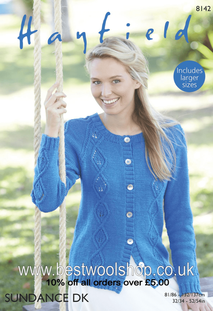 8142 PDF HAYFIELD SUNDANCE DK CARDIGAN KNITTING PATTERN 32"- 54"