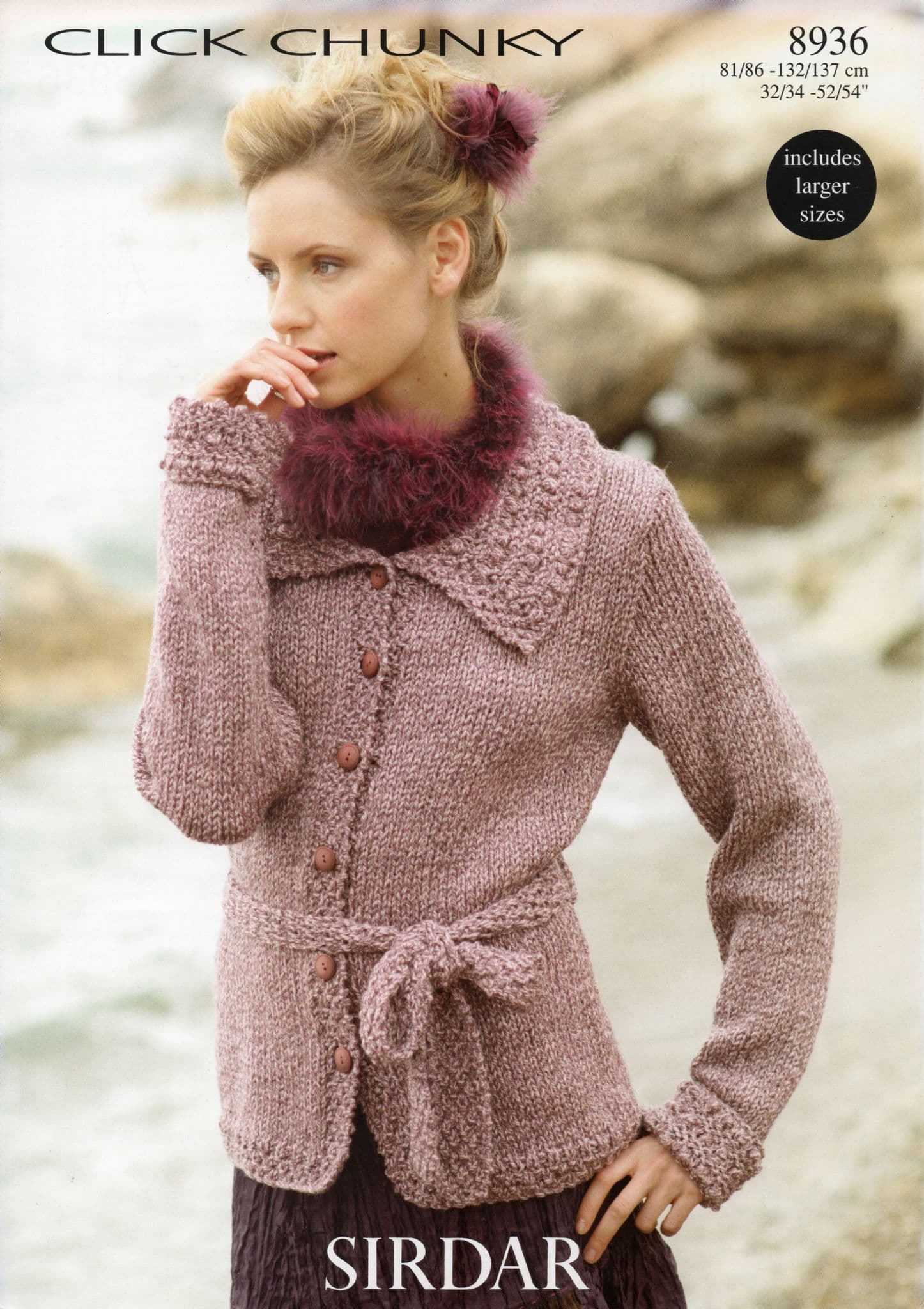 8936 SIRDAR CLICK CHUNKY COLLARED CARDIGAN WITH BELT KNITTING PATTERN ...