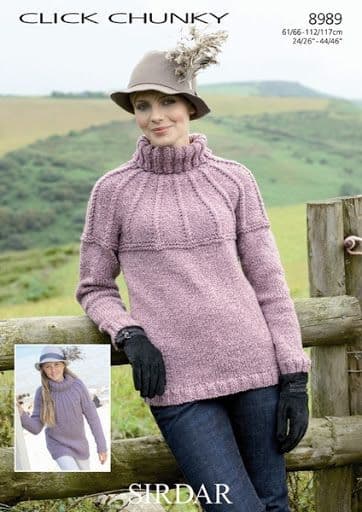 8989 SIRDAR CLICK CHUNKY YOLKED SWEATER KNITTING PATTERN 24"- 46"