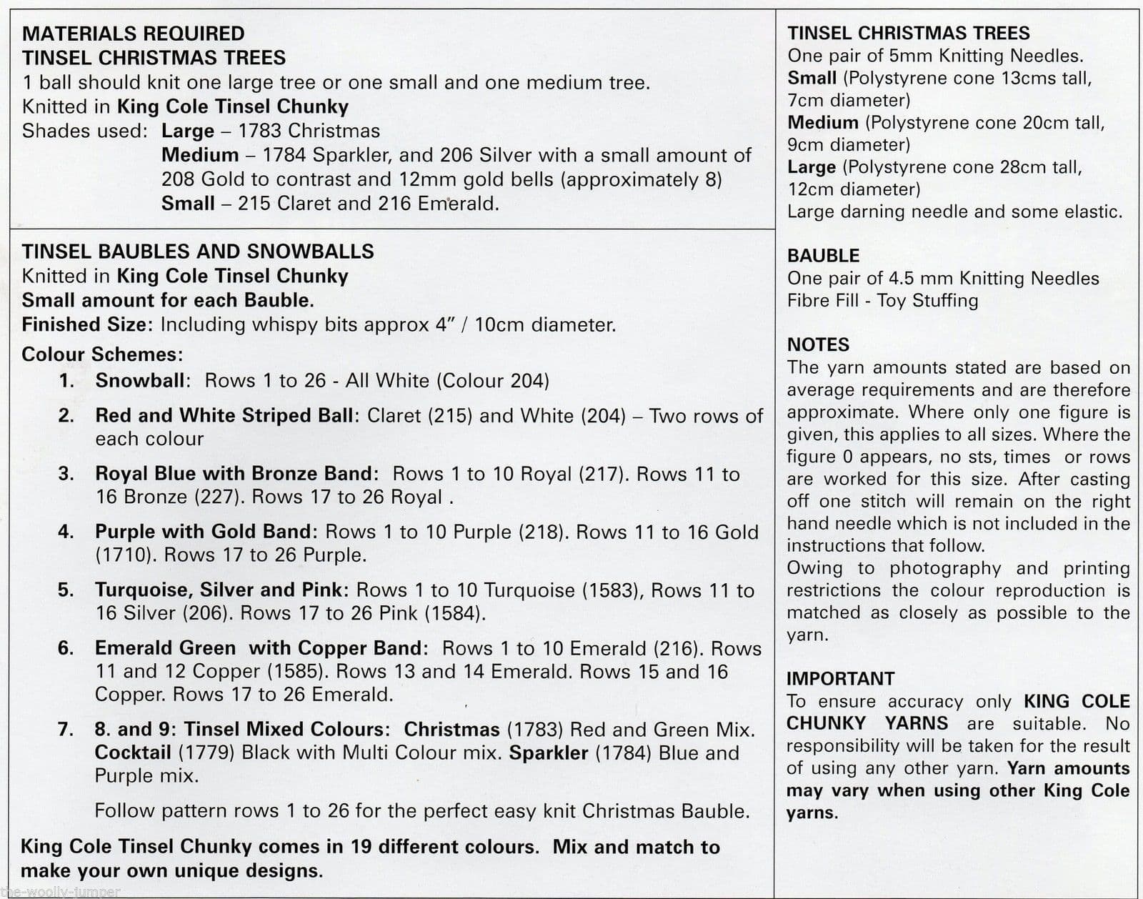 9035 KING COLE EASY KNIT TINSEL CHUNKY TREE & BAUBLES KNITTING PATTERN