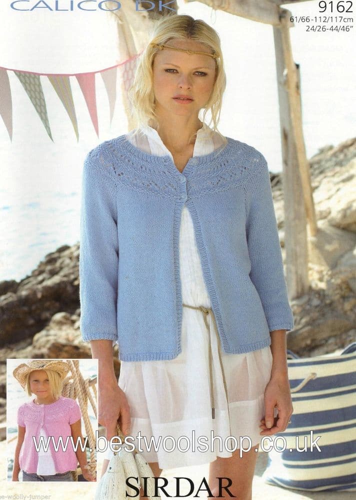 9162 SIRDAR CALICO DK SHORT & 3/4 SLEEVED CARDIGAN KNITTING PATTERN 24 ...