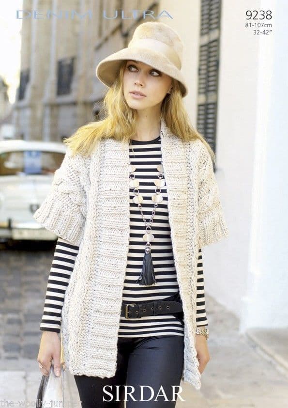 9238 SIRDAR DENIM ULTRA MEGA SUPER CHUNKY LONG WAISTCOAT KNITTING ...