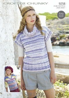 9258 - SIRDAR CROFTER CHUNKY TOPS KNITTING PATTERN - TO FIT 24" TO 42"