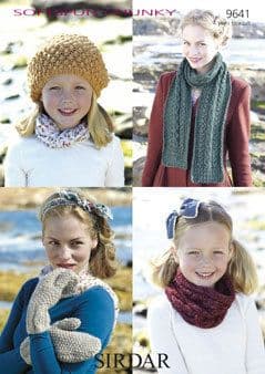 9641 SIRDAR SOFTSPUN CHUNKY BERET MITTS SNOOD SCARF KNITTING PATTERN