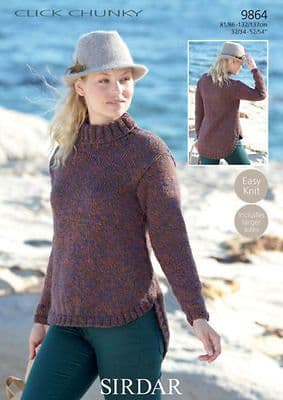 9864 - SIRDAR CLICK CHUNKY SWEATER KNITTING PATTERN -TO FIT CHEST 32 ...