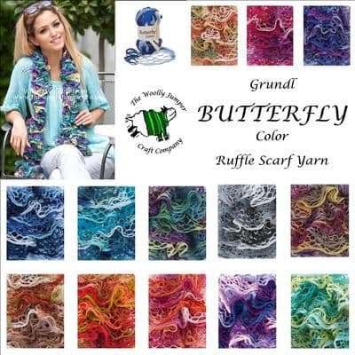 GRUNDL BUTTERFLY COLOR LACY RUFFLE SCARF YARN - VARIOUS SHADE OPTIONS