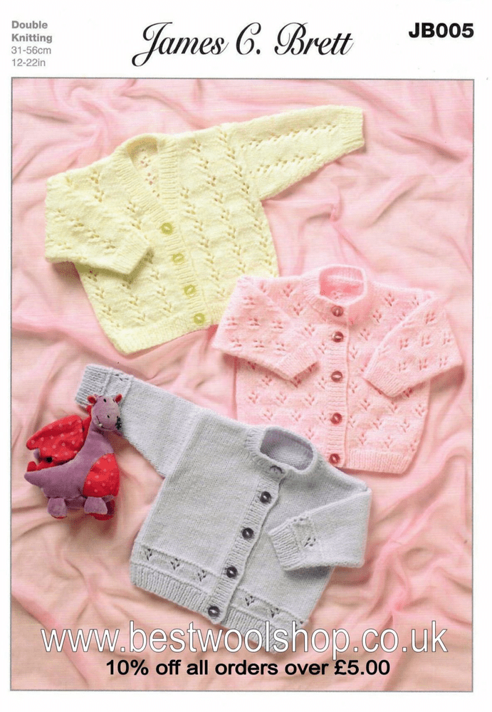 JB005 JAMES C BRETT DK CARDIGAN KNITTING PATTERN 12"- 22"