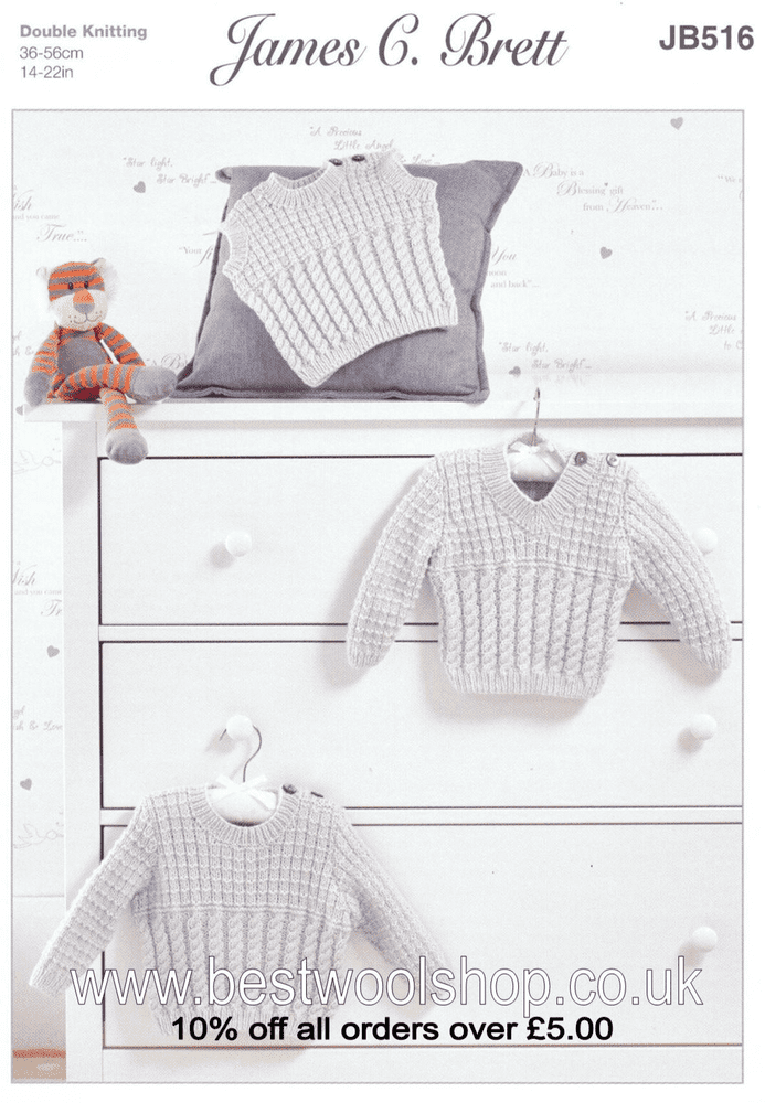 JB516 JAMES C BRETT DK SWEATER SLIPOVER KNITTING PATTERN 14"- 22"