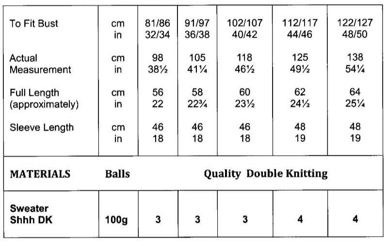 JB819 JAMES C BRETT SHHH DK SWEATER KNITTING PATTERN 32"- 50"