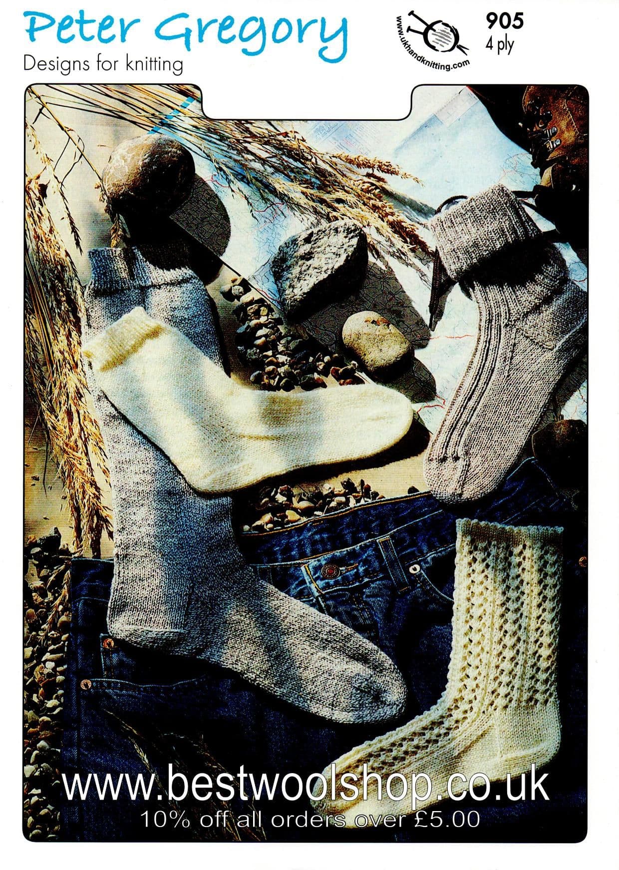 PG905 PETER GREGORY 4 PLY SOCK KNITTING PATTERN UK SHOE SIZE 4 -11