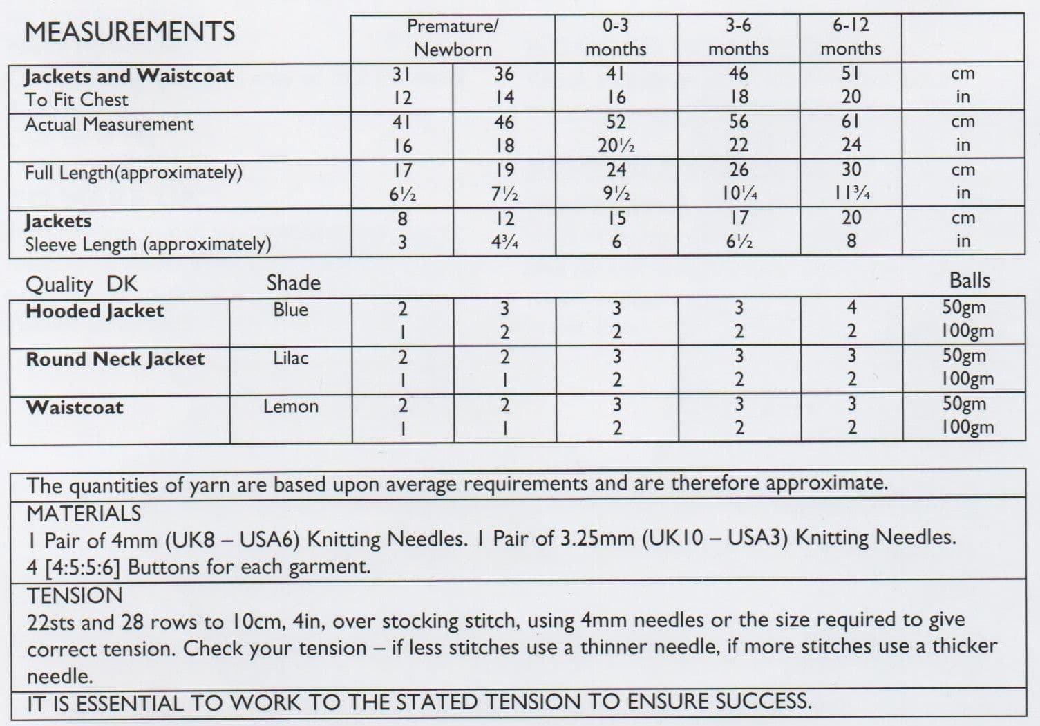 UKHKA 135 - DK JACKET & WAISTCOAT KNITTING PATTERN - SIZE BIRTH TO 12 ...