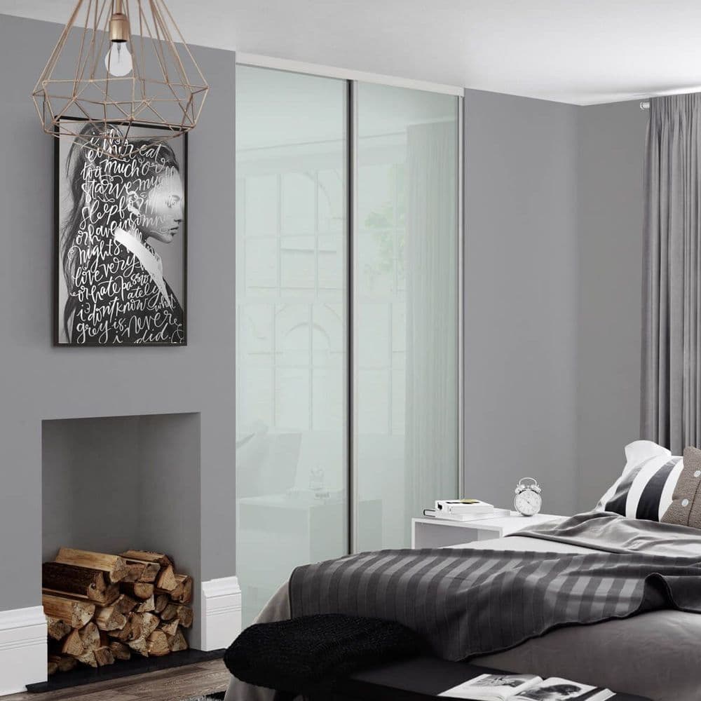 2 x 762mm Spacepro Classic White Glass White Framed Sliding