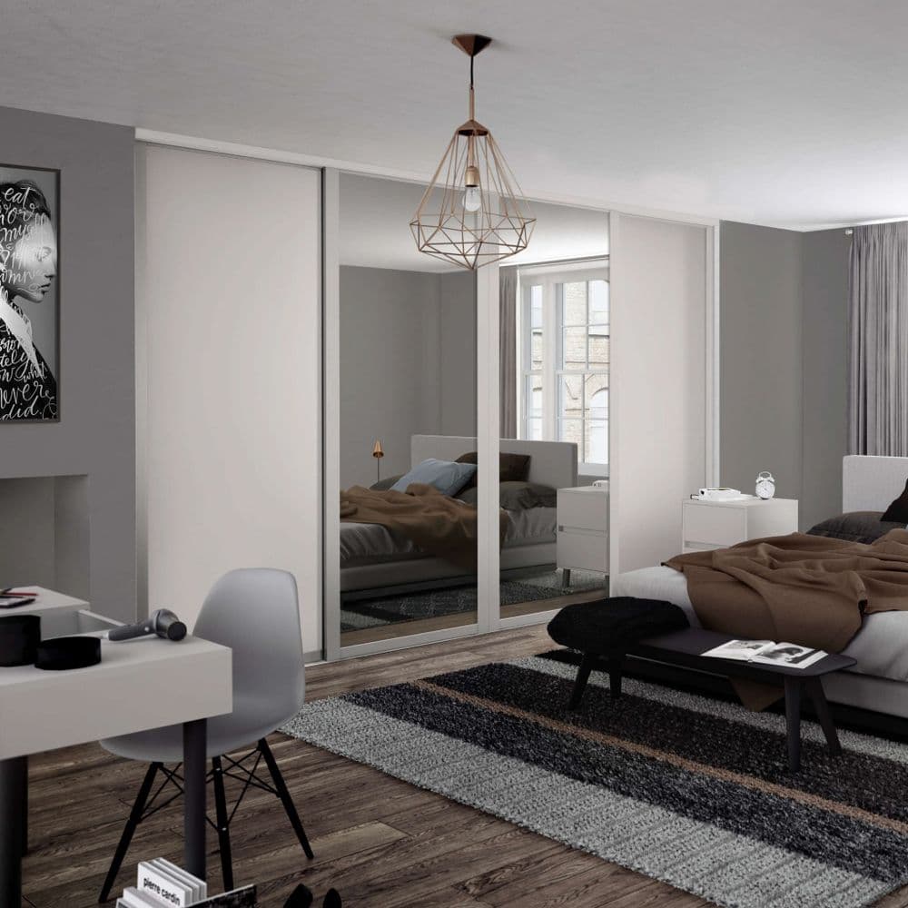 4 Doors and track-2x 610mm Shaker Cashmere frame and panel/ 2x mirror ...