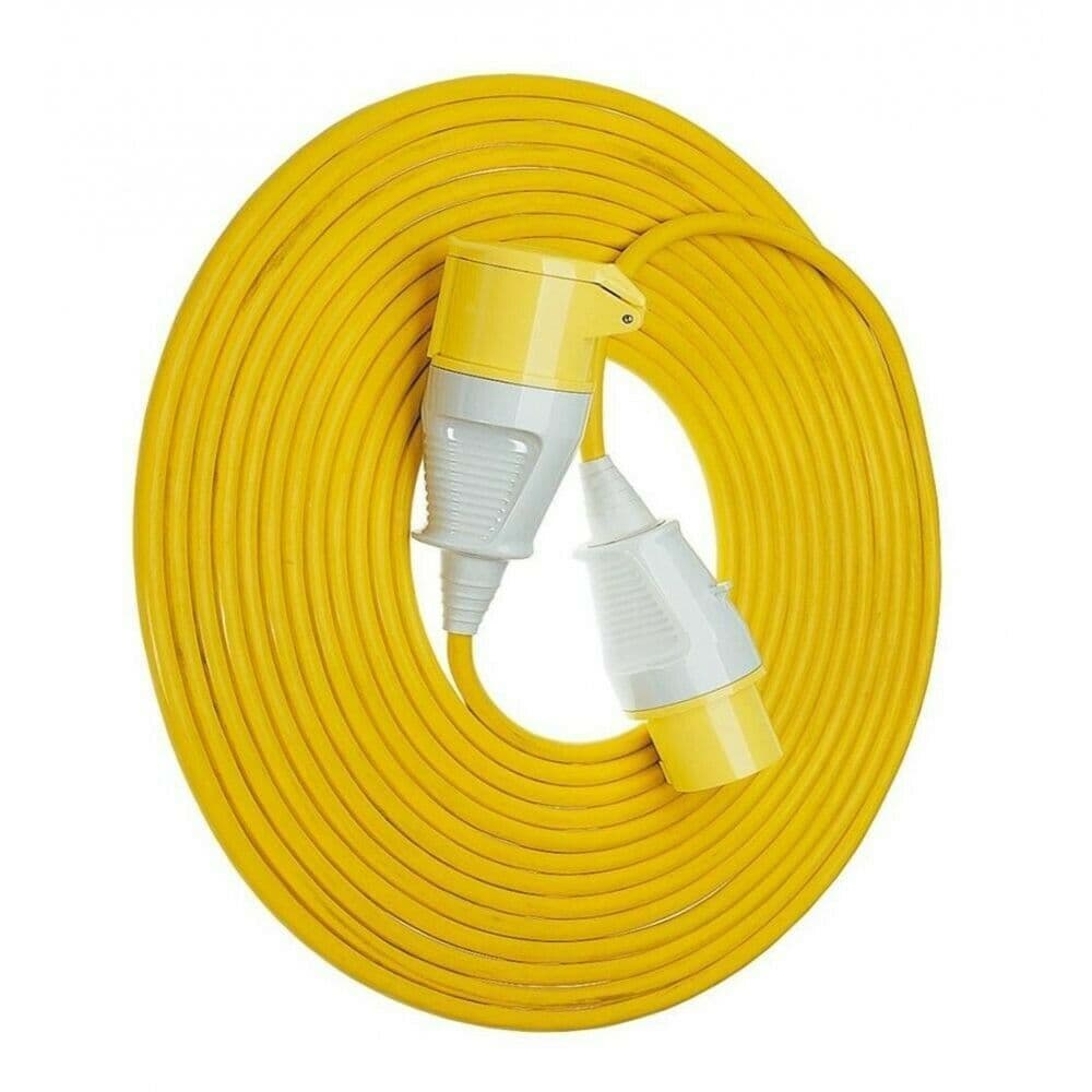 10 Metre 110V Yellow Extension Lead 2 5mm Cable with 16 Amp Plug & Socket