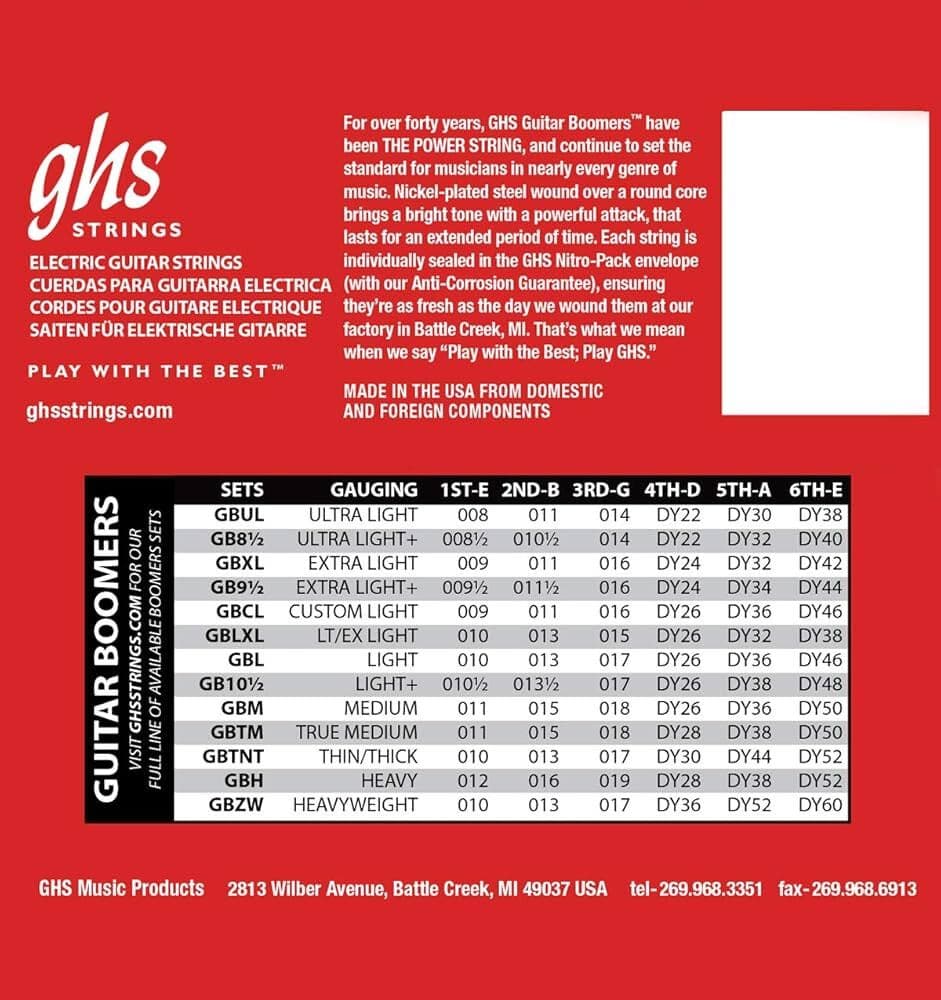 GHS GB8 5 Boomers Ultra Light Roundwound Electric Guitar Strings 0085 - 040