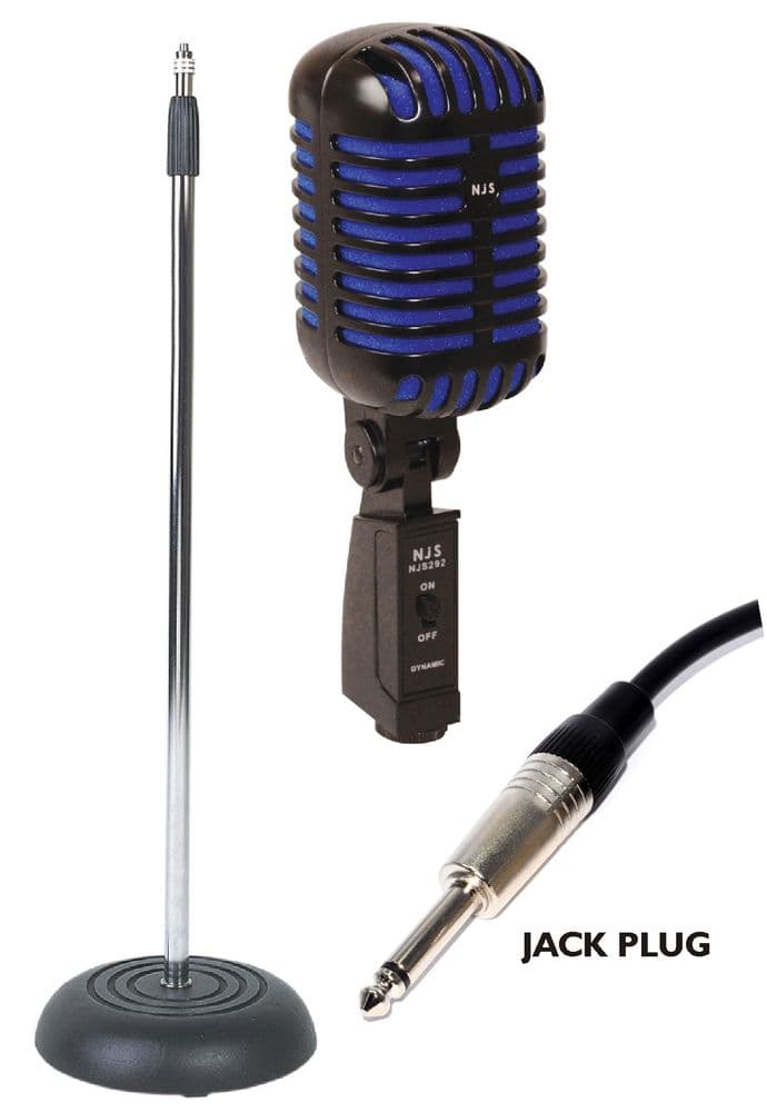 NJS Vintage Style Elvis Retro Black Microphone & Matching Stand Package ...