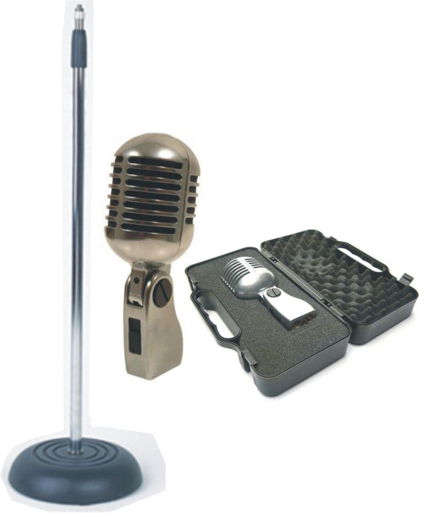 NJS Vintage Style Elvis Retro Microphone & Matching Stand Package