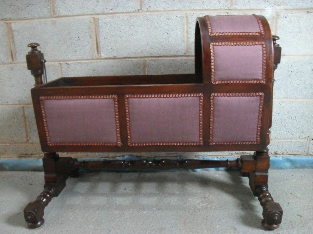 Victorian Mahogany and upholstered rocking crib / cot